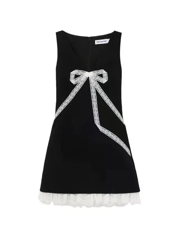 SELF-PORTRAIT Lace-trim Bow-detail Mini Dress - Black