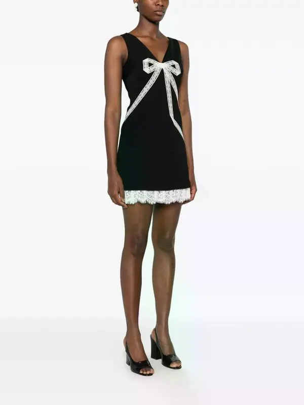 SELF-PORTRAIT Crepe Bow Lace Mini Dress - Black
