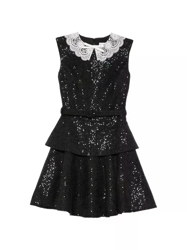 SELF-PORTRAIT Sequin-embellished Lace-collar Dress - Black