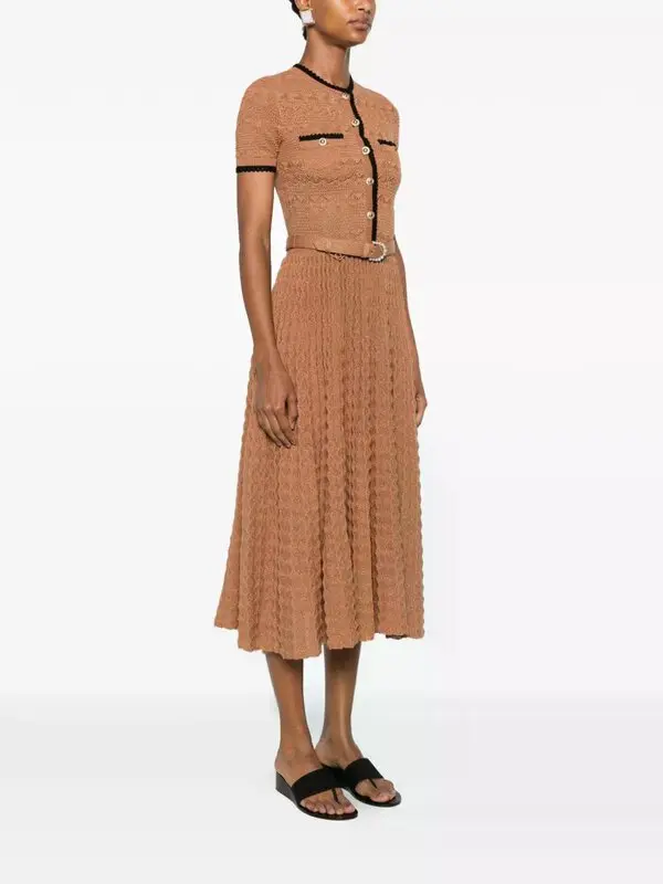 SELF-PORTRAIT Belted Crochet-knit Midi Dress