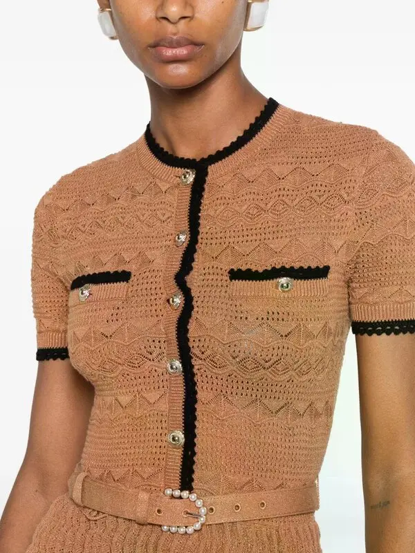 SELF-PORTRAIT Belted Crochet-knit Midi Dress