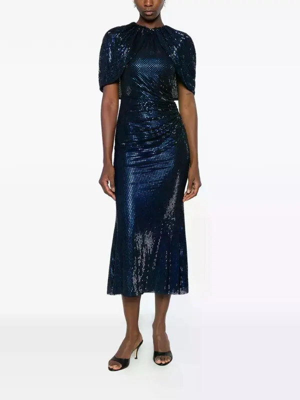 SELF-PORTRAIT Rhinestone Embellished Cape Sleeve Midi Dress