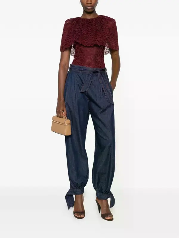 SELF-PORTRAIT Ruffled Lace-overlay Top