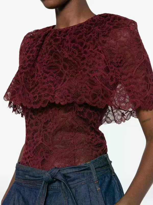 SELF-PORTRAIT Ruffled Lace-overlay Top