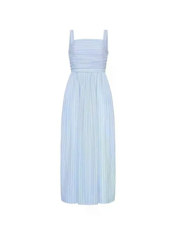 Adam Lippes Calista Striped Gathered Midi Dress - Blue
