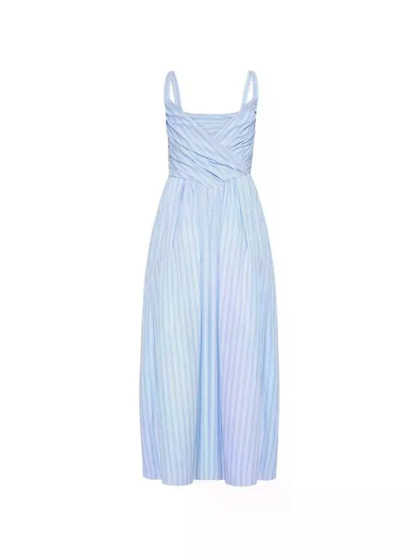 Adam Lippes Calista Striped Gathered Midi Dress - Blue