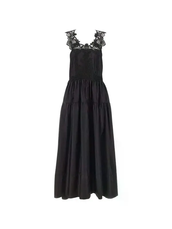 MAURIZIO MYKONOS Lace Detail Tiered Maxi Dress - Black