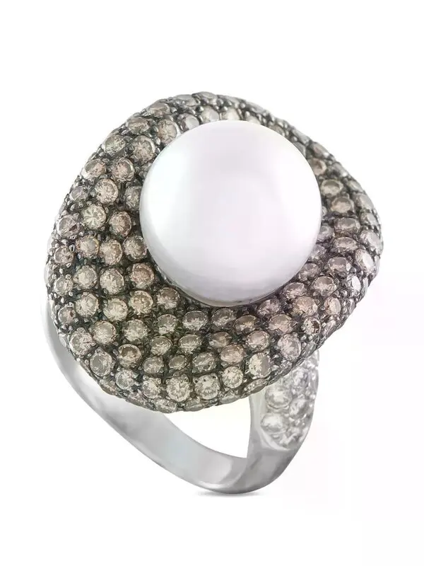 LB EXCLUSIVE 18k White Gold Diamond And Pearl Ring