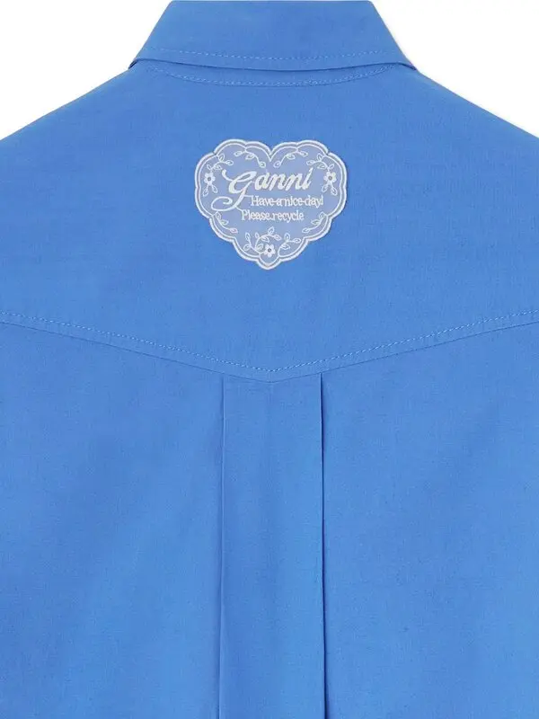 GANNI Organic Cotton Shirtdress With Ruffled Hem - Sky Blue