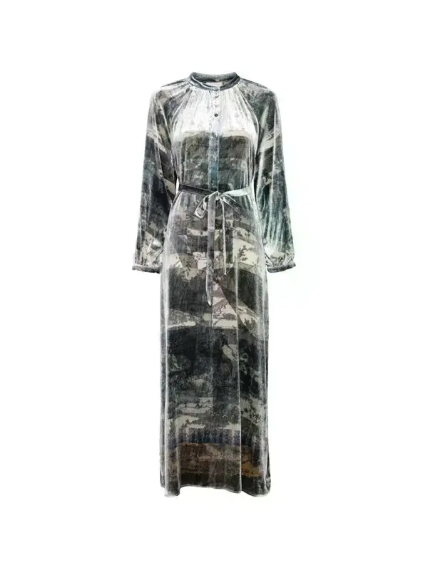 PIERRE-LOUIS MASCIA Kanpur Belted Graphic-print Midi Dress - Blue