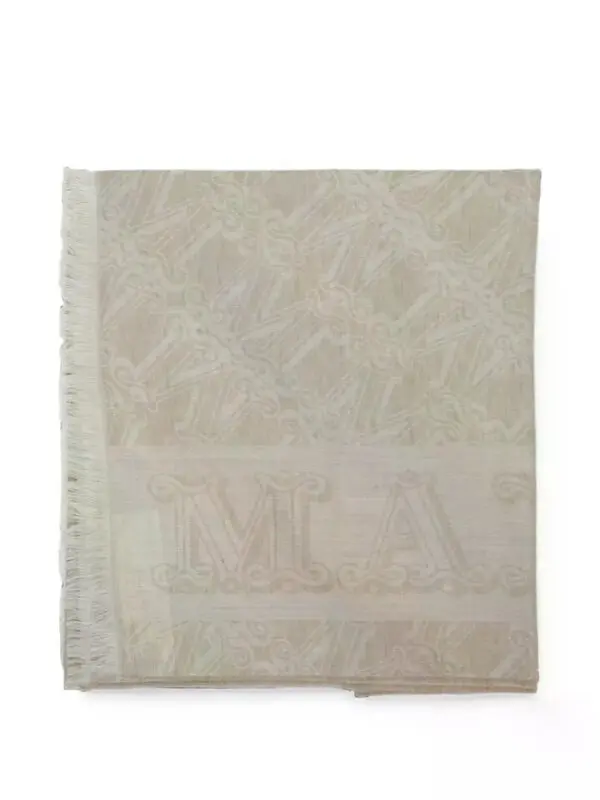 Max Mara Monogram-jacquard Fringed Scarf - Neutrals
