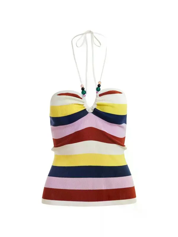 Essentiel Antwerp Multicolor Striped Beaded Halterneck Top