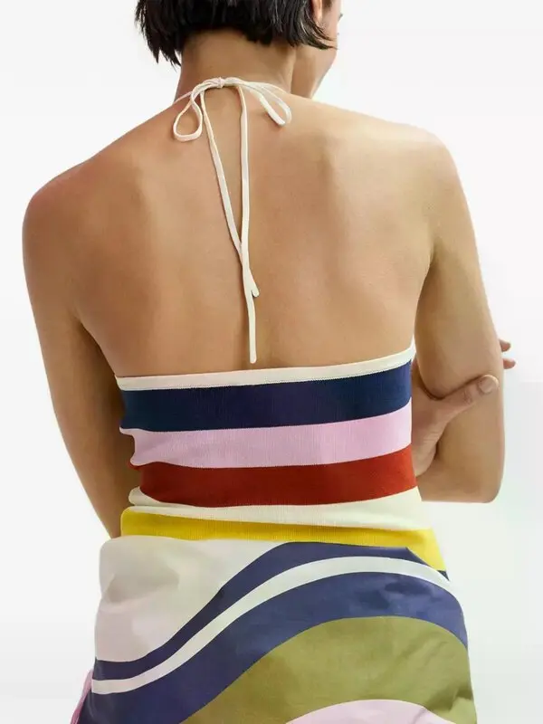 Essentiel Antwerp Multicolor Striped Beaded Halterneck Top