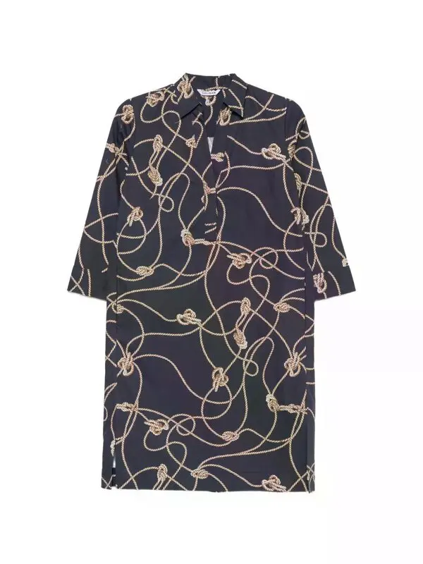 CALIBAN Rope-print Three-quarter Sleeve Mini Dress - Blue