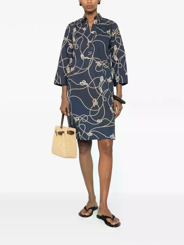 CALIBAN Rope-print Three-quarter Sleeve Mini Dress