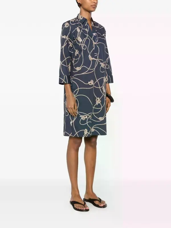 CALIBAN Rope-print Three-quarter Sleeve Mini Dress