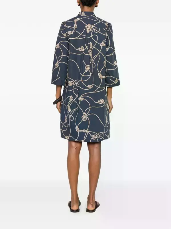 CALIBAN Rope-print Three-quarter Sleeve Mini Dress