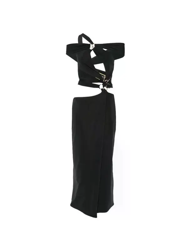MITILIANE COUTURE Asymmetric Neck Midi Dress With Cut-out Detail - Black