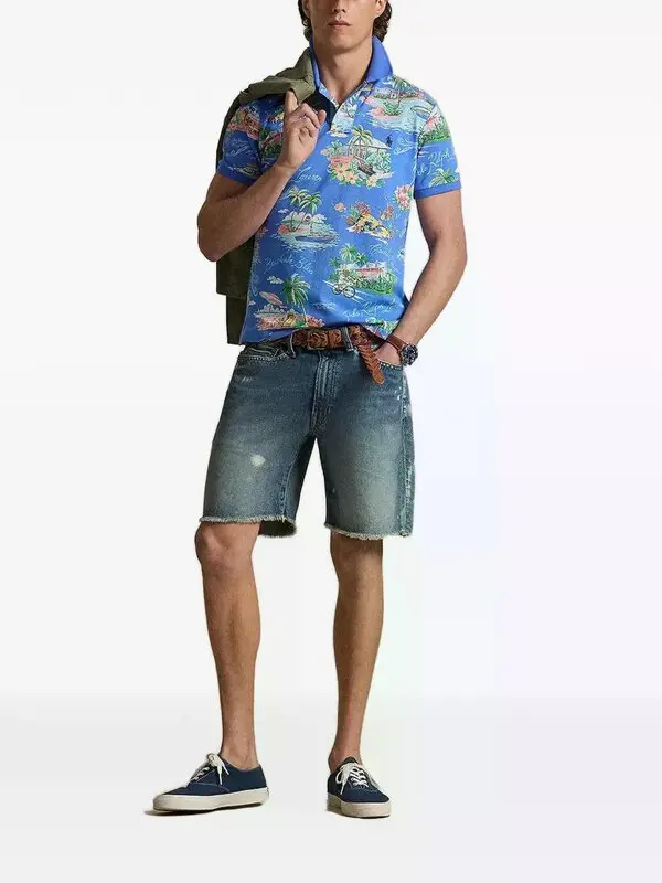 Polo Ralph Lauren Tropical-print Pique Polo Shirt - Blue