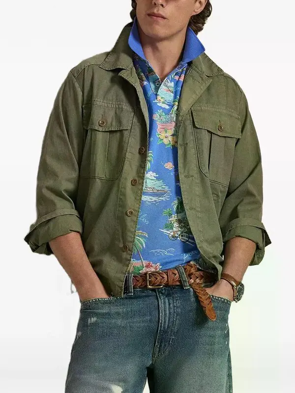 Polo Ralph Lauren Tropical-print Pique Polo Shirt - Blue