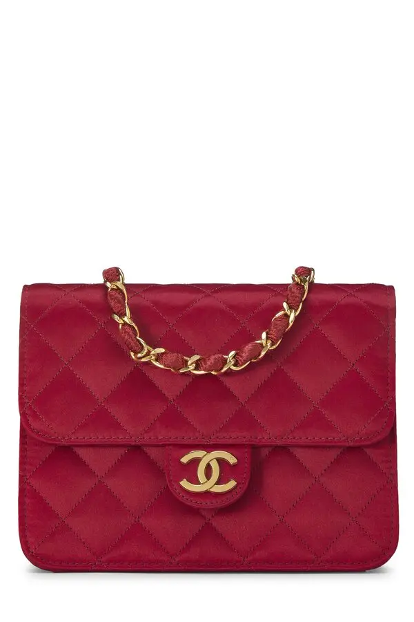 Chanel Quilted Satin Half Flap Bag - Red