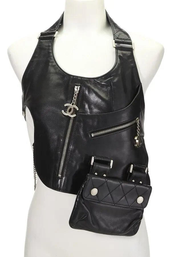Chanel Lambskin Leather Vest Bag With Silver Tone Hardware - Black