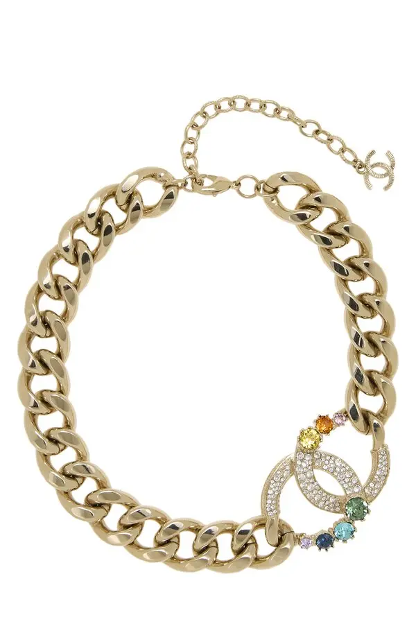 Chanel Tone Crystal Cc Pendant Necklace - Multi