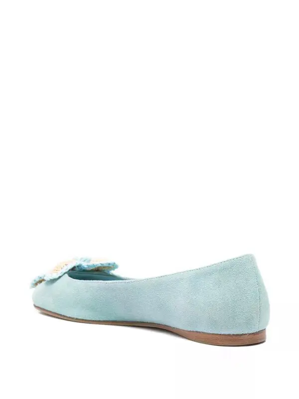 PALOMA BARCELO Flower-appliqué Suede Ballet Flats