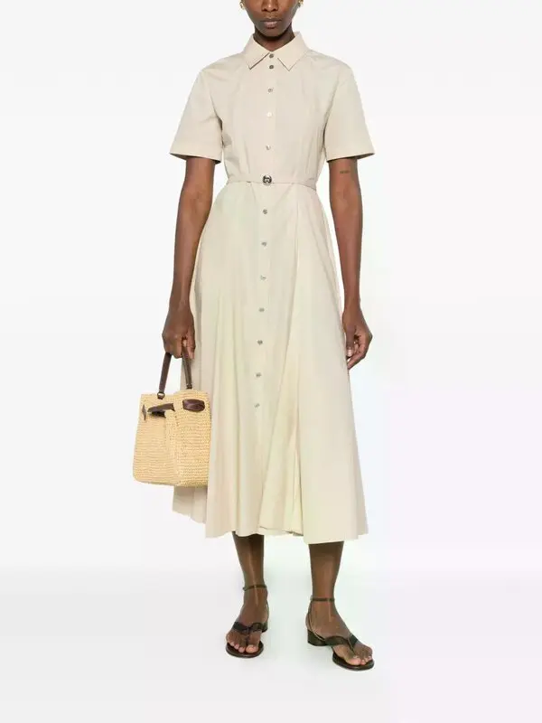 Tory Burch Belted Short-sleeve Midi Shirt Dress