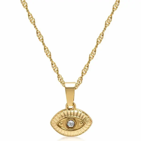 NIALAYA JEWELRY Evil Eye Pendant Necklace With Cubic Zirconia - Gold