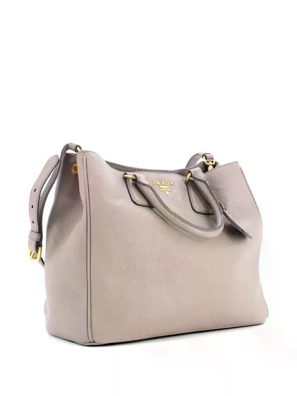 Prada Vitello Daino Convertible Shopper Tote Bag - Grey