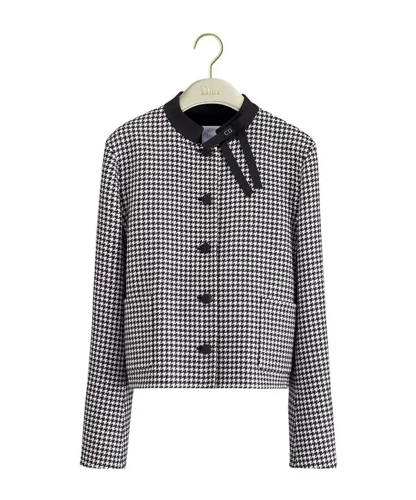 Dior Cropped Jacket With Houndstooth Pattern And Bow Detail