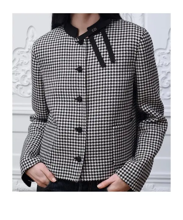 Dior Cropped Jacket With Houndstooth Pattern And Bow Detail