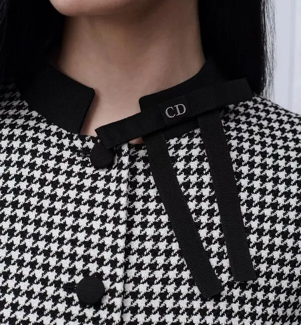 Dior Cropped Jacket With Houndstooth Pattern And Bow Detail