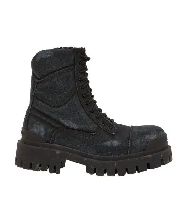 Balenciaga Worn-out Effect Combat Boots - Black
