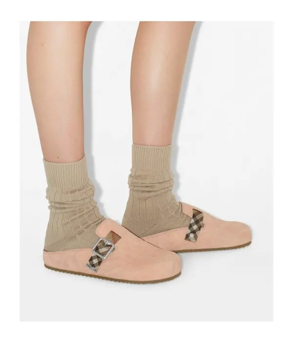 Burberry Round Toe Mules With Buckle Detailing