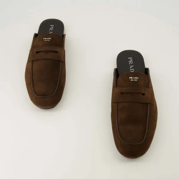 Prada Suede Round Toe Mules