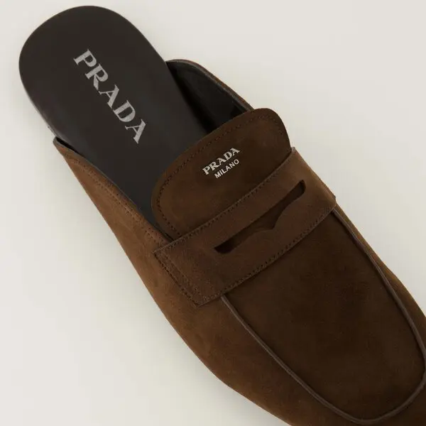 Prada Suede Round Toe Mules