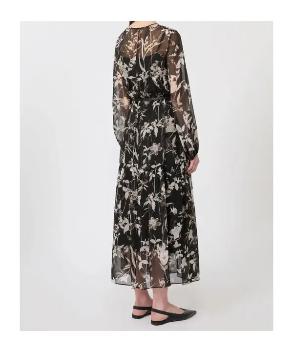 Max Mara Floral Printed Long Sleeve Belted Midi Dress