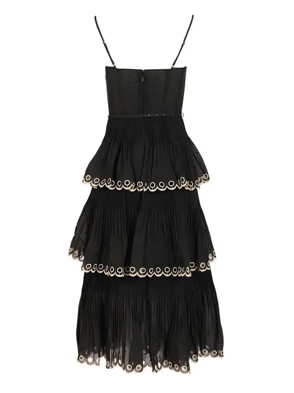 Zimmermann Embroidered Tiered Midi Dress - Black