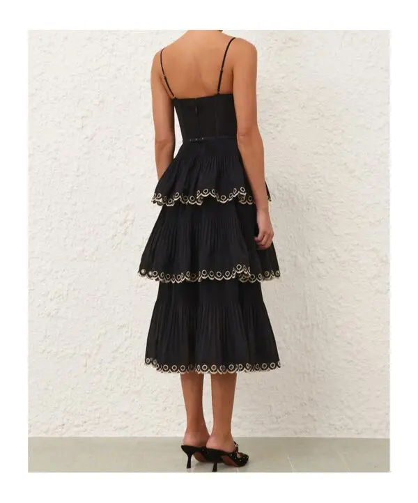 Zimmermann Embroidered Tiered Midi Dress - Black