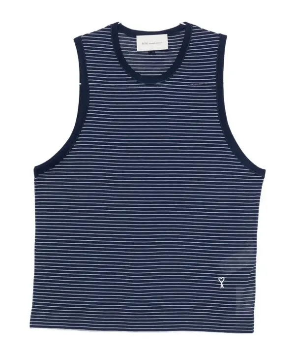 AMI Paris Striped Tank Top - Black