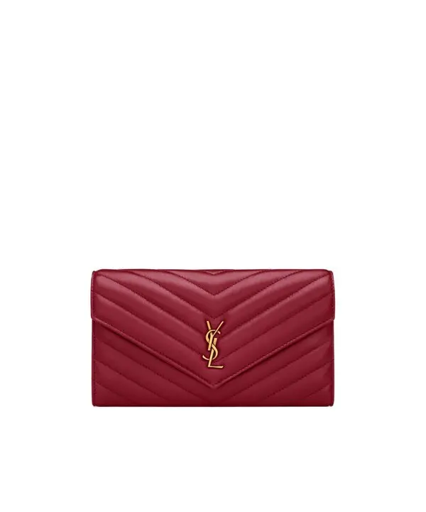 Saint Laurent Cassandre Large Flap Wallet In Lambskin - Deep Red