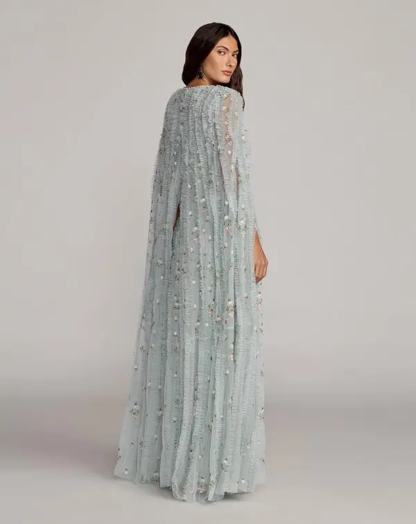 Mac Duggal Embroidered High Neck Cape Sleeve Gown