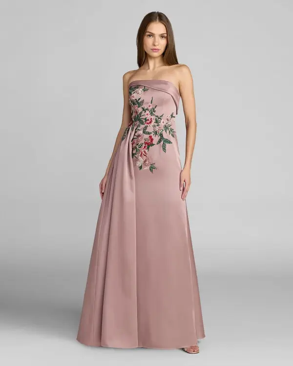 Mac Duggal Strapless Gown With Floral Embroidery