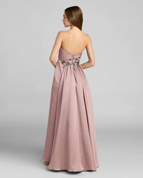 Mac Duggal Strapless Gown With Floral Embroidery