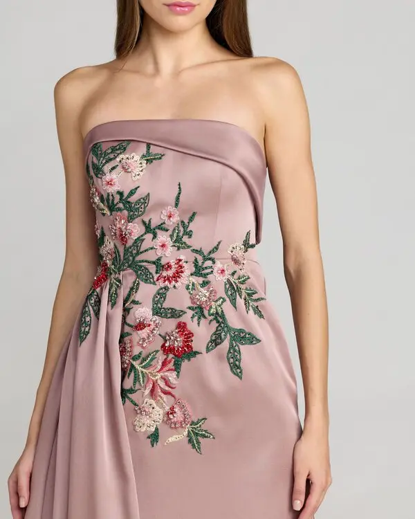 Mac Duggal Strapless Gown With Floral Embroidery