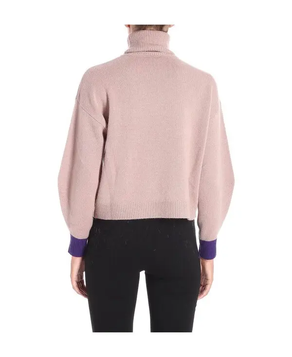 Pinko High Neck Ribbed Sweater With Contrast Cuffs
