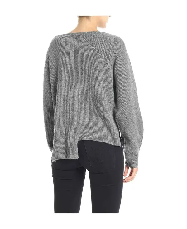 Pinko Ribbed Boat Neck Cropped Sweater - Gray