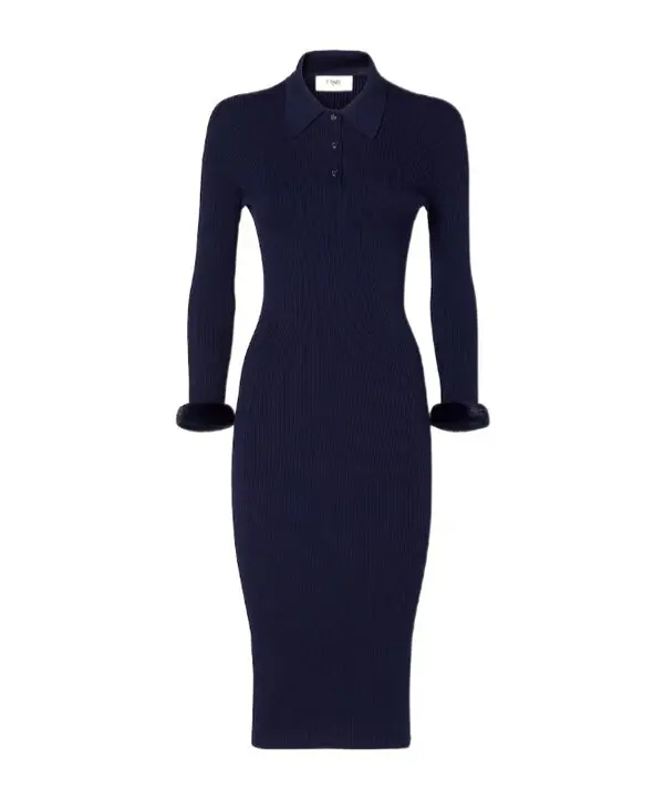 Fendi Wool And Silk Midi Dress With Mink Cuffs